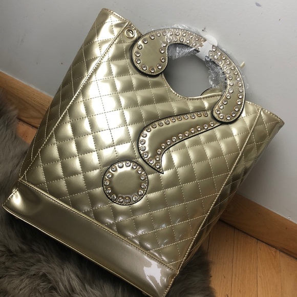 THINK VINTAGE | Bags | Hello Jack Gold Faux Leather Question Mark Bag ...